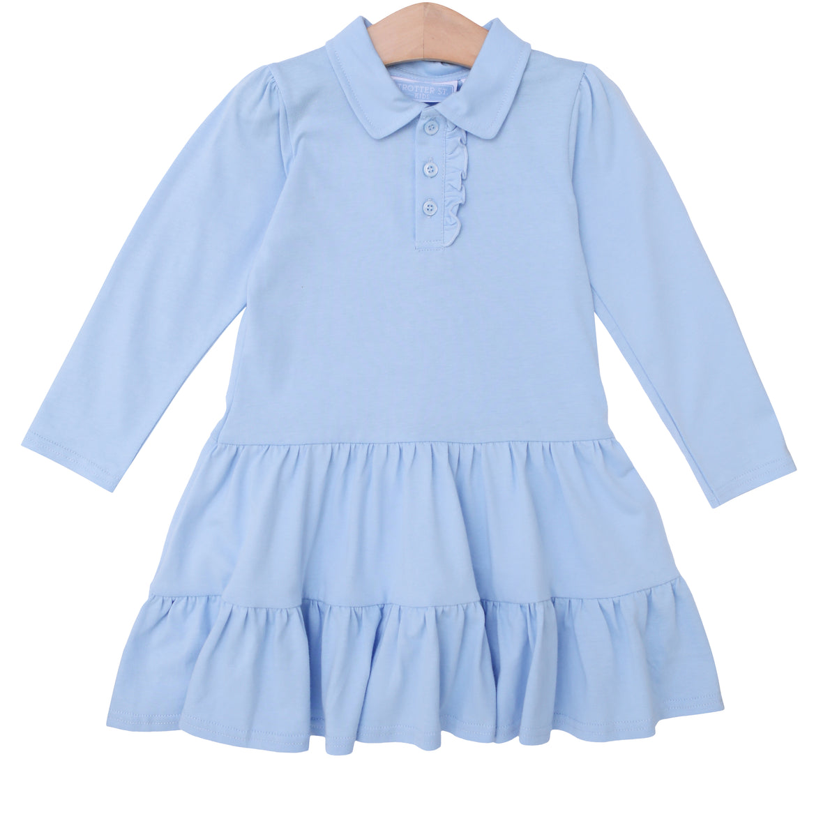 Ruffle LS Polo Dress- Light Blue – Trotter Street Kids